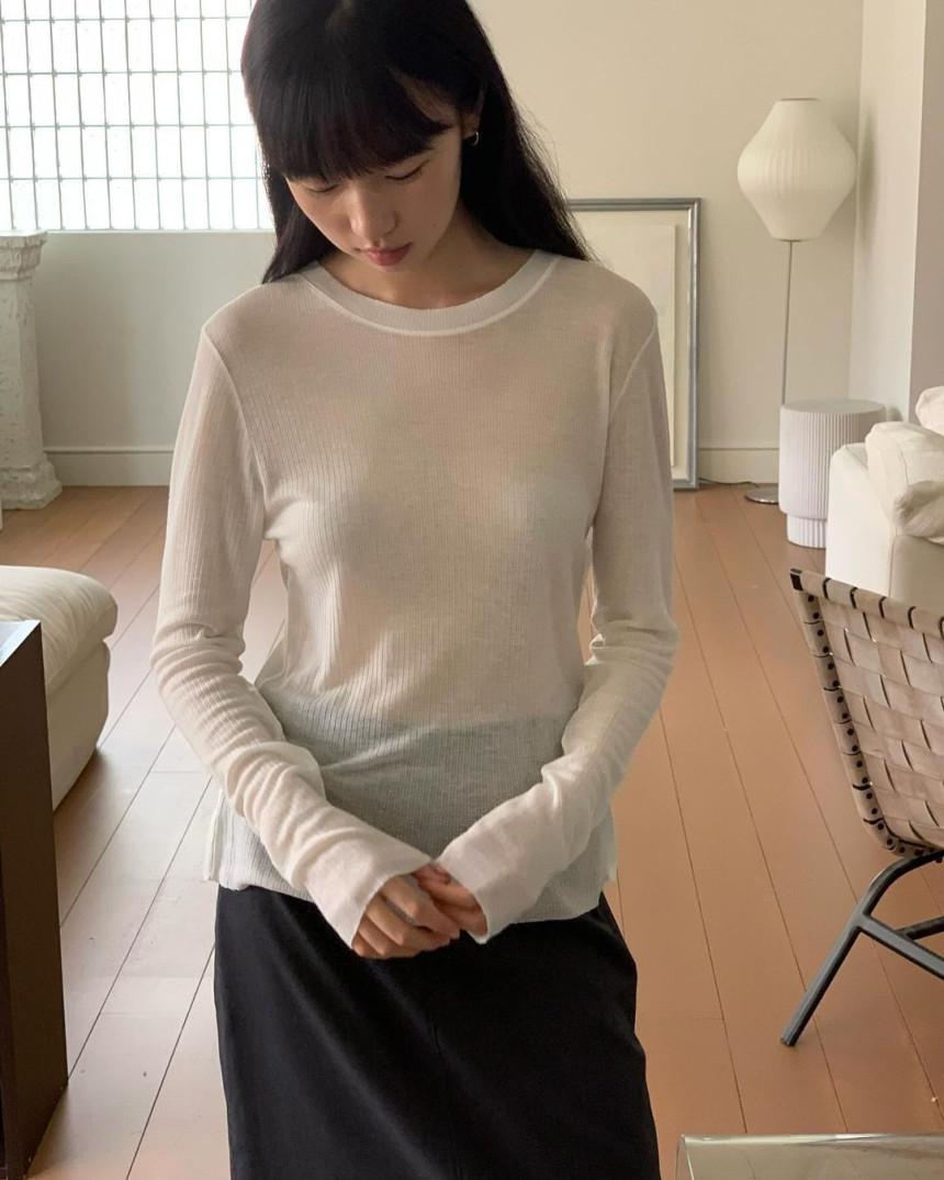 아파트먼트프라토 [JINSIM] 진심 데끼 라운드 티셔츠 울 텐셀 긴팔 이너티 (5color)