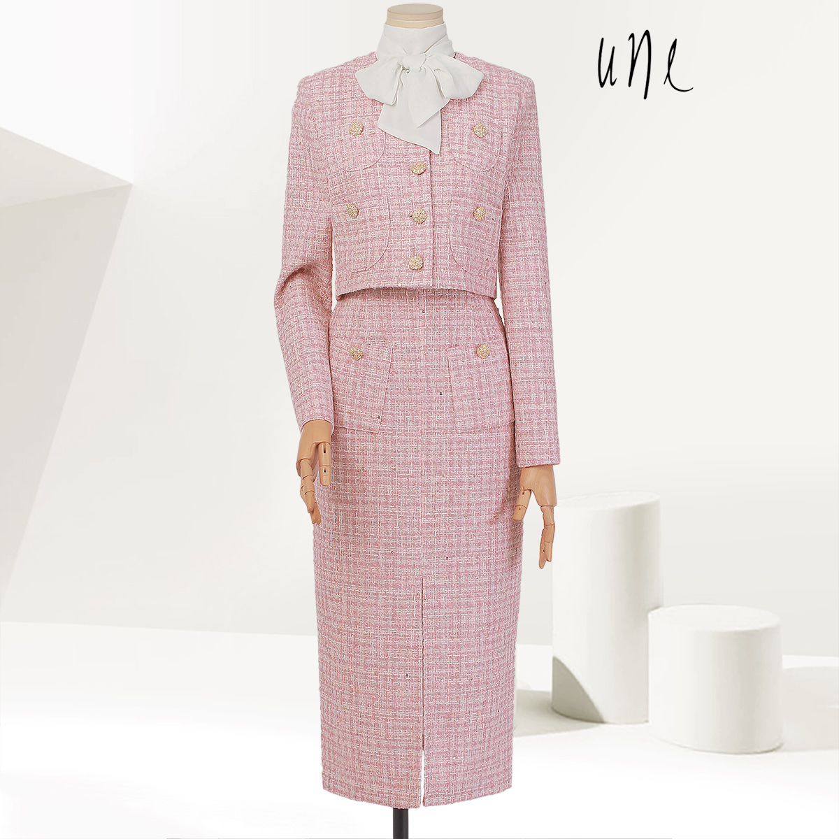 포스티 - 윈(une) [SET]시퀸트위드크롭자켓+스커트SET