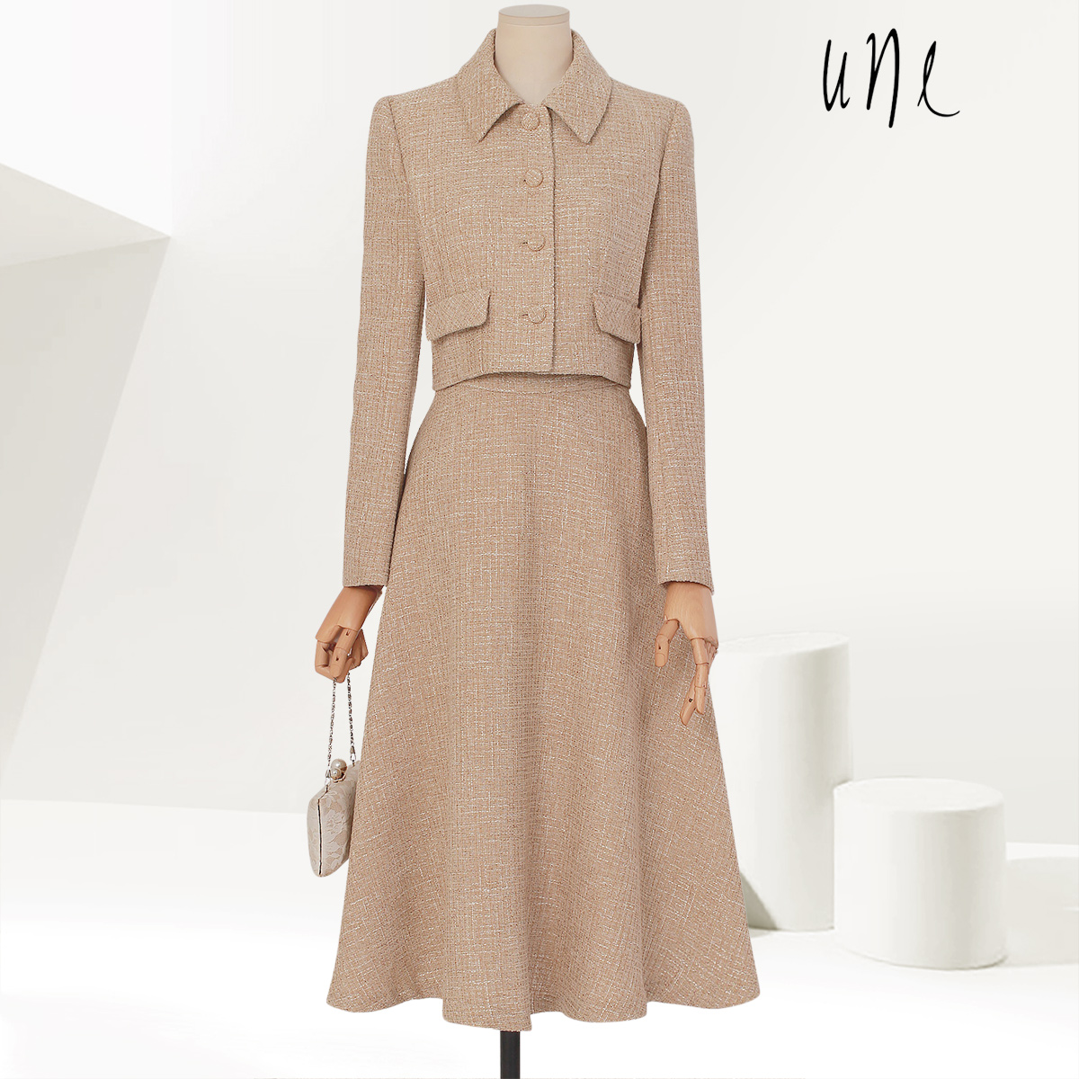 포스티 - 윈(une) [SET]글리터트위드크롭자켓+스커트SET