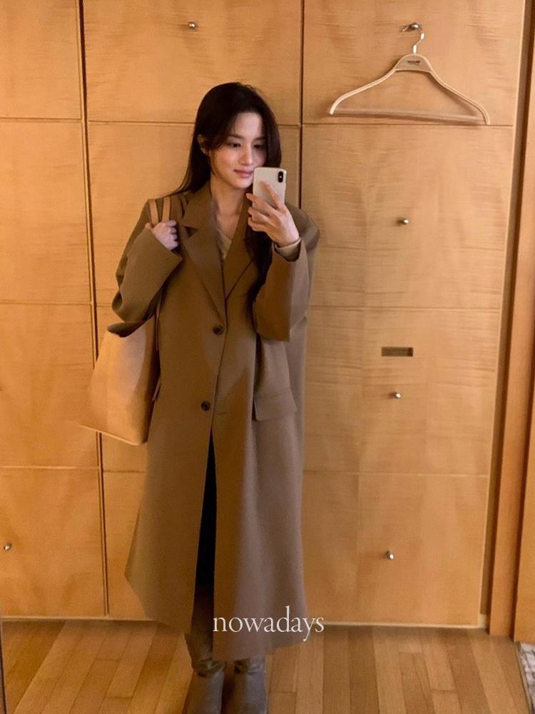 나우어데이즈 objet 오브제 베타 울 싱글 코트 긴팔 카라 롱 ct (2col)