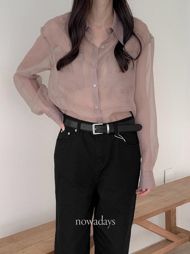 나우어데이즈 Le Butter 르버터 레이어드 시스루 셔츠 긴팔 카라 포켓 sh (2col)