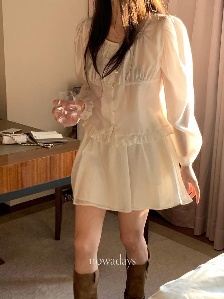 나우어데이즈 [SALE] 아이 당일 / miel 미엘 유니 블라우스 텐셀 긴팔 셔링 프릴 실키 bl (3col)