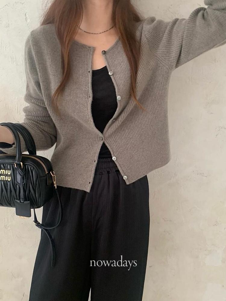 나우어데이즈 프리러브 포그 골지 가디건 캐시미어 울 긴팔 라운드 니트 cd (4col)