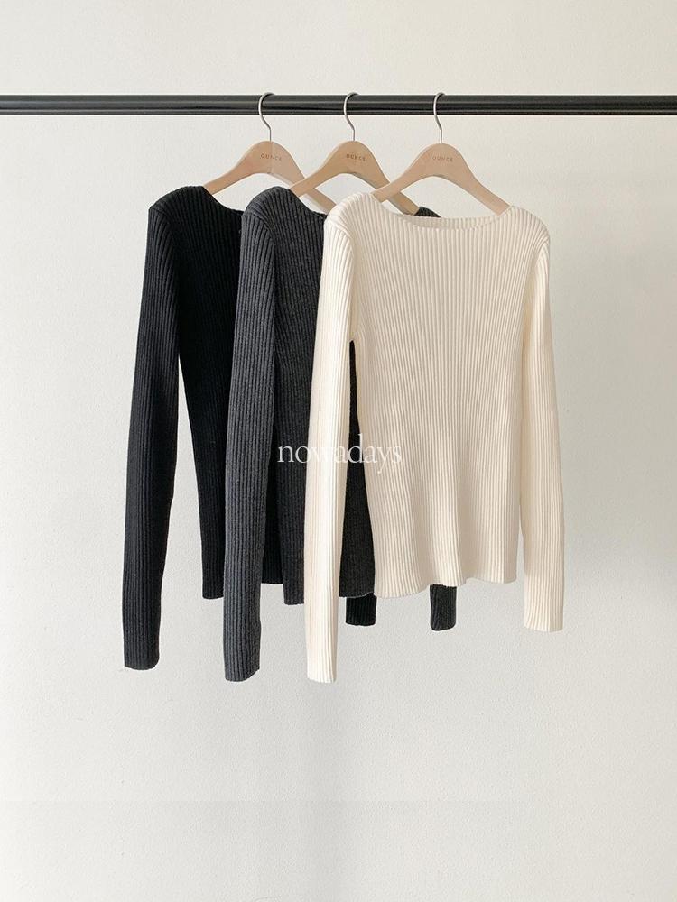 나우어데이즈 OUNCE 온스 립 골지 슬림 니트 울 긴팔 보트넥 페미닌 nt (3col)