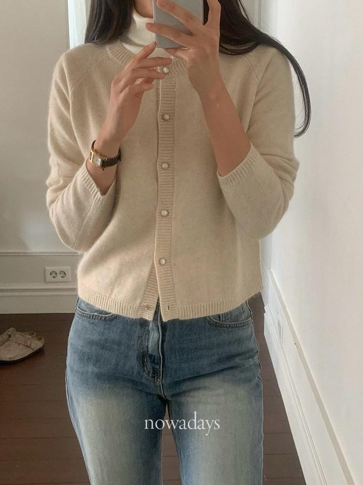 나우어데이즈 버베인 브론테 라쿤 라운드 가디건 울 긴팔 데일리 니트 cd (4col)