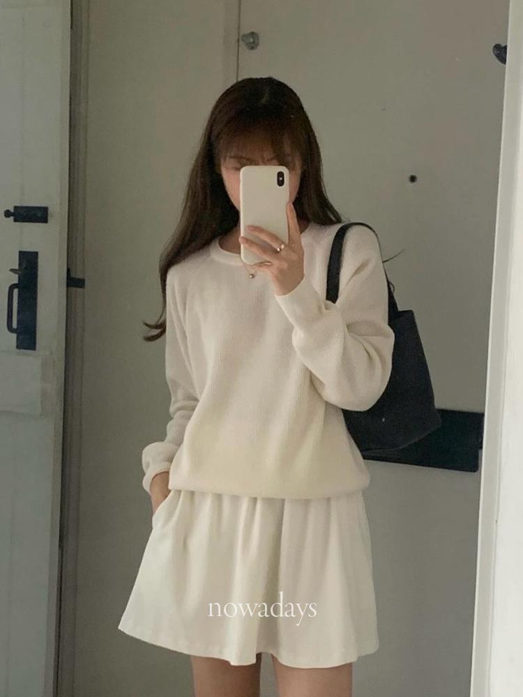 나우어데이즈 liter 리터 슈가 캐시미어 니트 울 긴팔 라운드 래글런 골지 nt (2col)