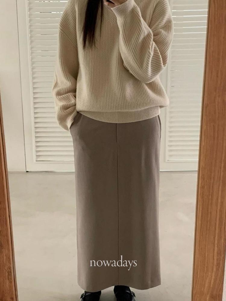 나우어데이즈 monique 모니크 비죠 롱 스커트 H라인 트임 일자 롱 치마 (2col)