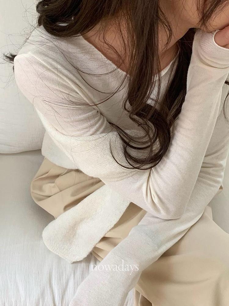 나우어데이즈 riette 리에뜨 퓨레 티셔츠 긴팔 보트넥 페미닌 t (4col)