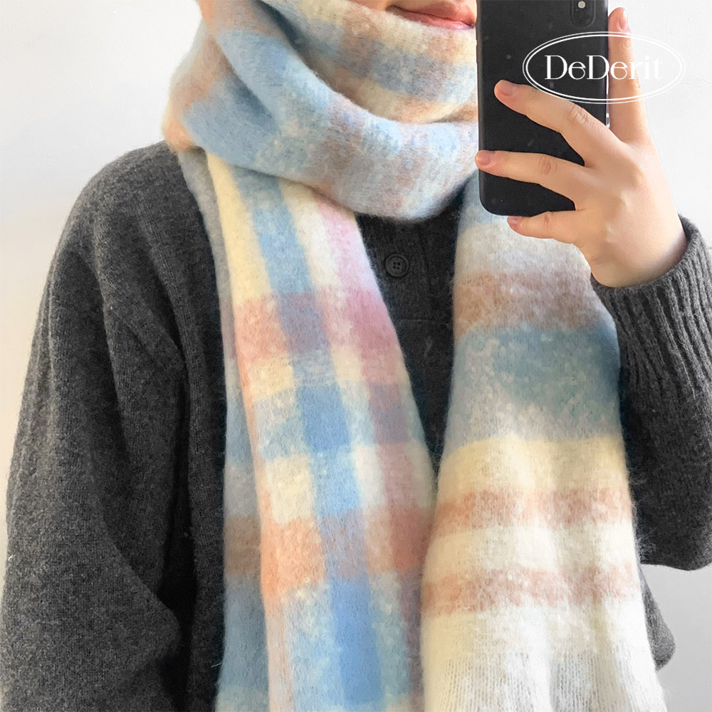 데데리트 데데리트 따뜻한 남녀공용 파스텔 로맨틱 체크 빅 머플러 목도리 숄 겨울 친구 커플 연말 새해 크리스마스 선물