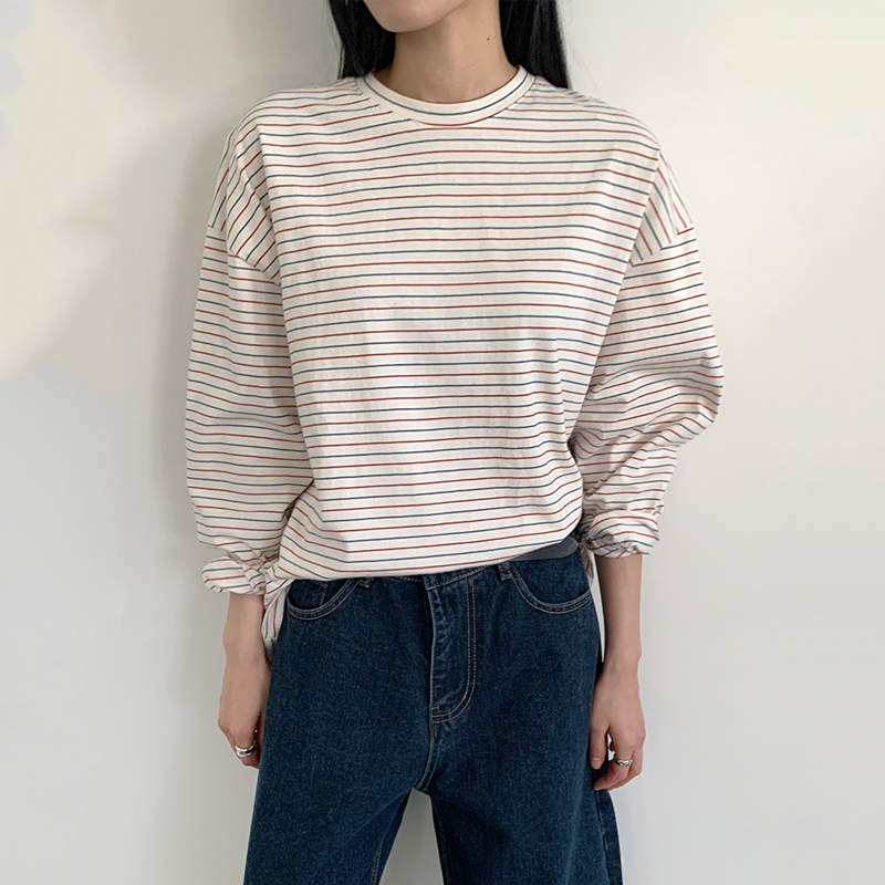 프롬비기닝 오델로 스트라이프 라운드 티셔츠 4color 레이어드 레이어드티 이너티 기본티 레이어드티셔츠 롱슬리브 출근룩 긴팔티 오피스룩 티셔츠