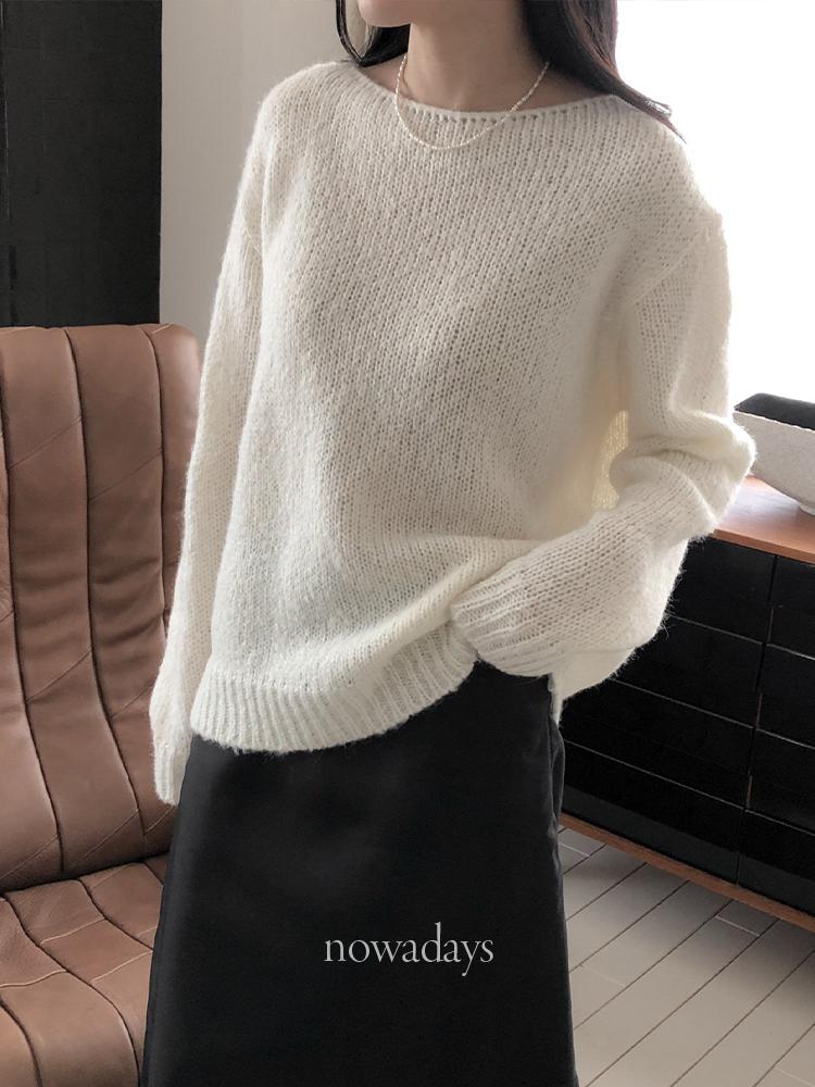 나우어데이즈 Le Butter 르버터 보트넥 알파카 니트 긴팔 루즈핏 nt (3col)