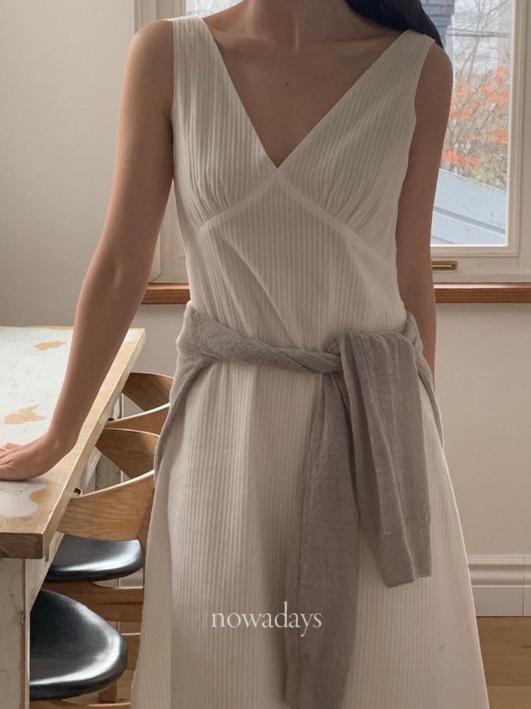 나우어데이즈 베르가못 로지 원피스 코튼 브이넥 A라인 플레어 레이스 롱 ops (2col)