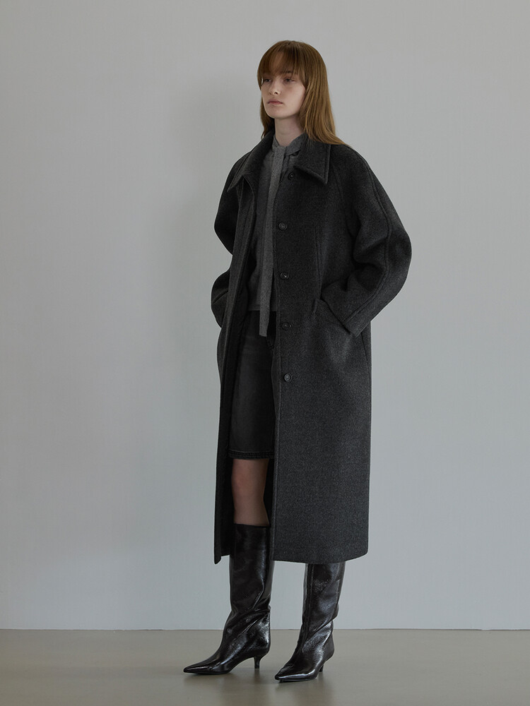 아웃셀 Merino wool balmacaan coat - Charcoal