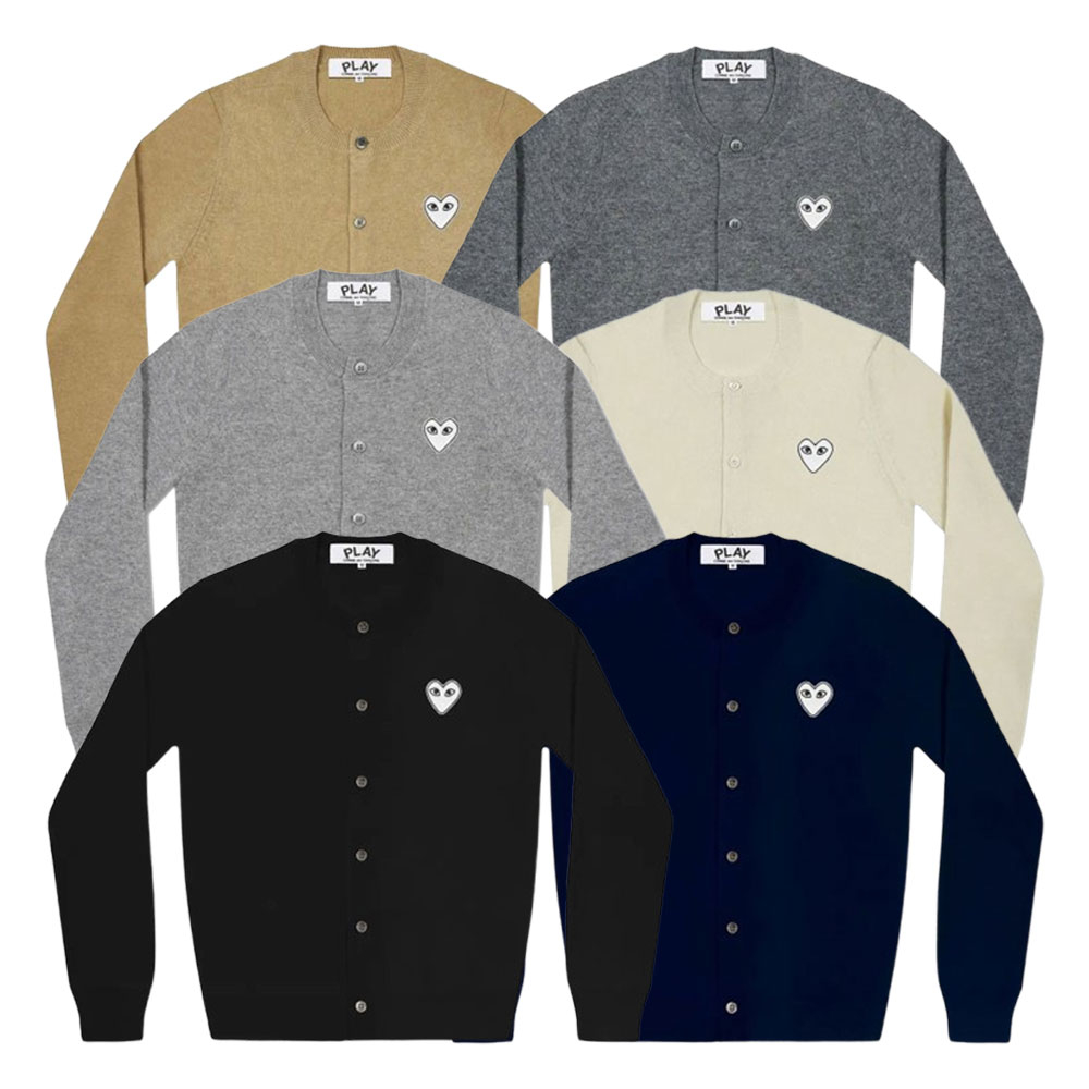 재팬메이드 2025년 꼼데가르송 PLAY CDG 가디건 화이트와펜 라운드넥 6컬러 남녀공용 AX-N061-051