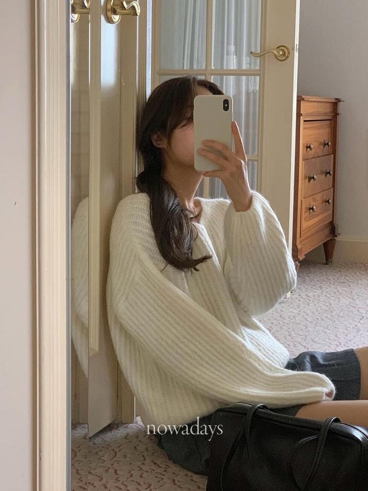 나우어데이즈 liter 리터 다이아나 알파카 브이넥 니트 울 긴팔 골지 nt (3col)