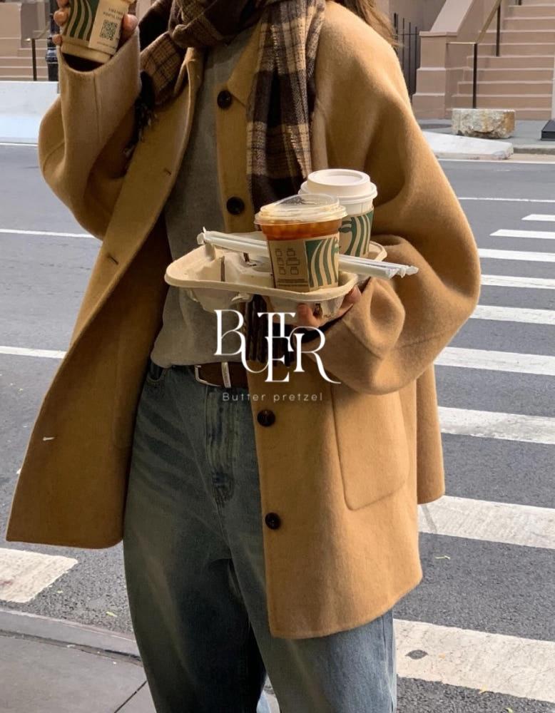 버터프레즐마켓 jinsim 진심 조제 훌 핸드메이드 코트, 하프 기장 오버핏 핸메 ct 3color