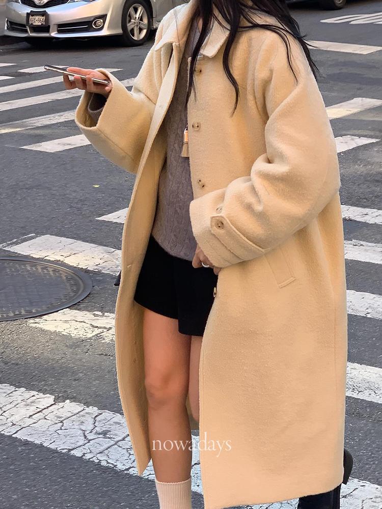 나우어데이즈 jinsim 진심 푸실리 코트 울 카라 싱글 롱 ct (2col)