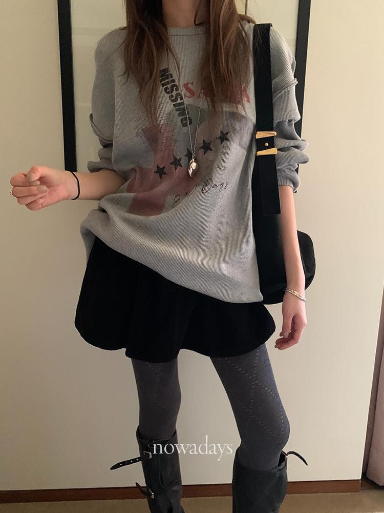 나우어데이즈 poster 포스터 아트 티셔츠 코튼 긴팔 라운드 오버핏 박스 t (2col)