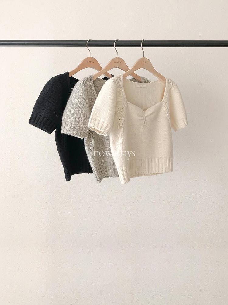나우어데이즈 아,멜 당일 / OUNCE 온스 캘리 하프 니트 울100 스퀘어넥 셔링 반팔 (3col)