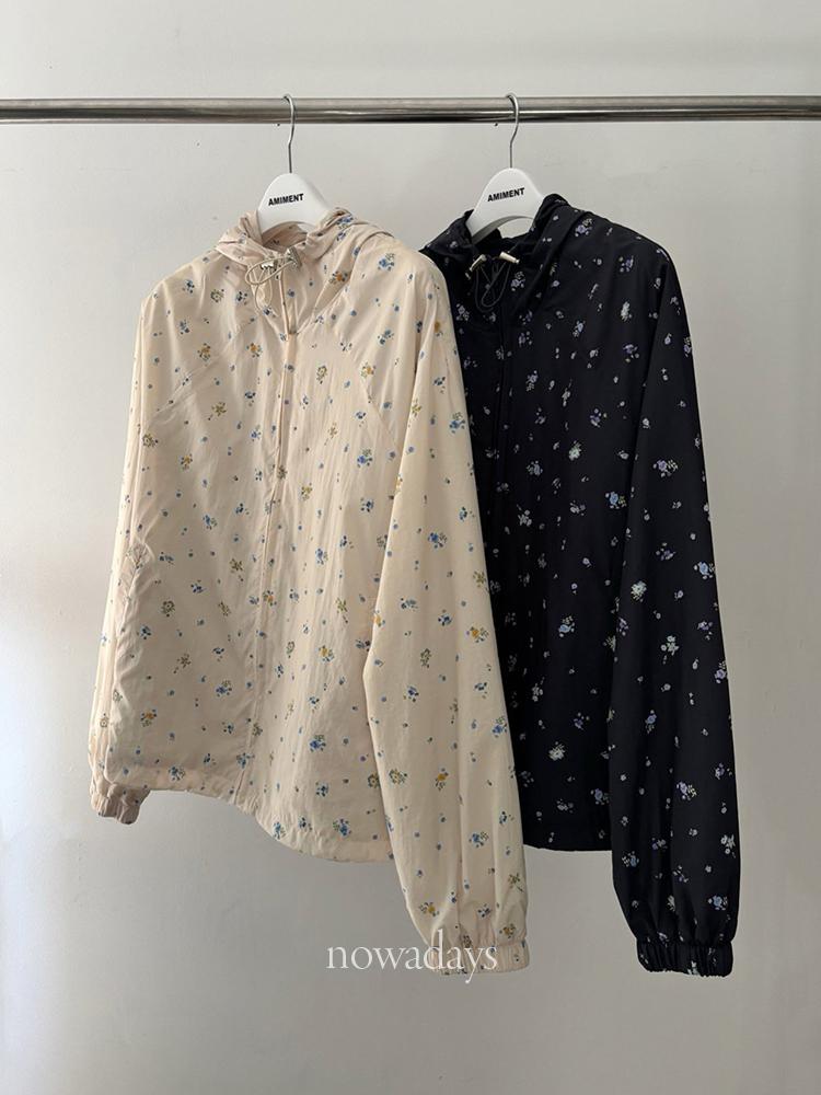 나우어데이즈 아미먼트 페어 후드 점퍼 나일론 플라워 바람막이 집업 jp (2col)