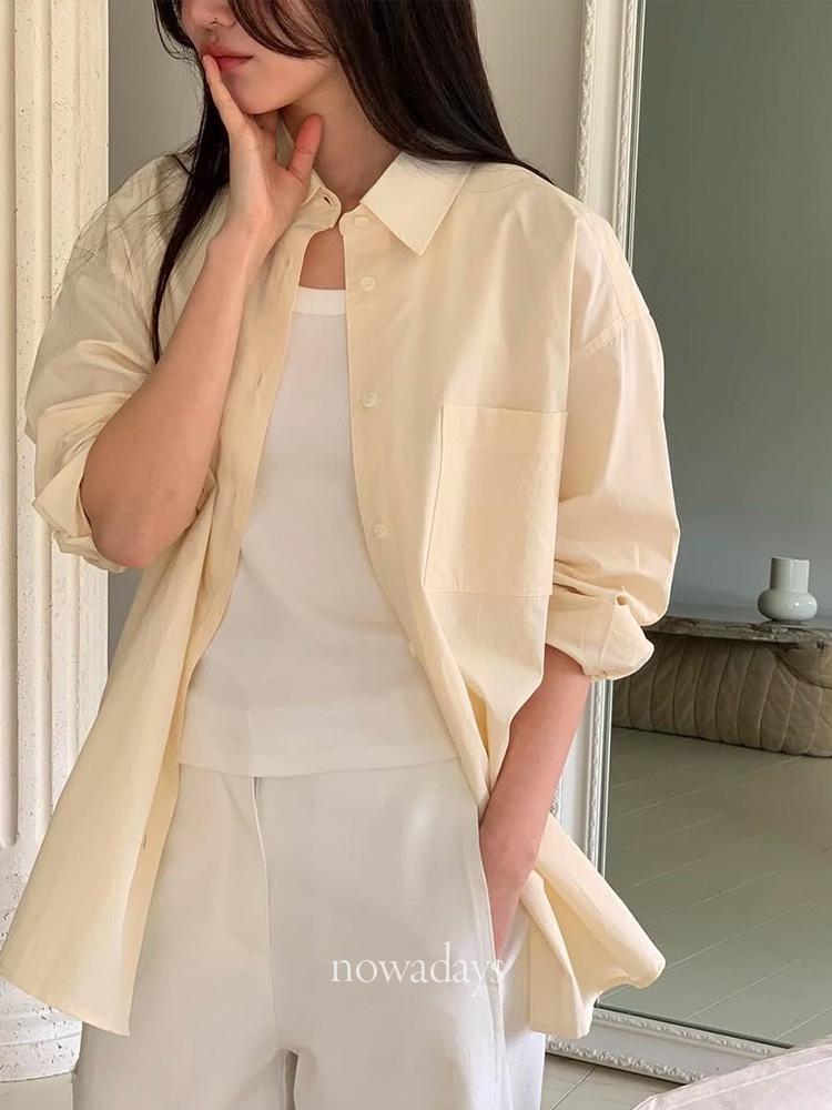 나우어데이즈 jinsim 진심 클로이 셔츠 코튼 긴팔 카라 포켓 남방 (3col)