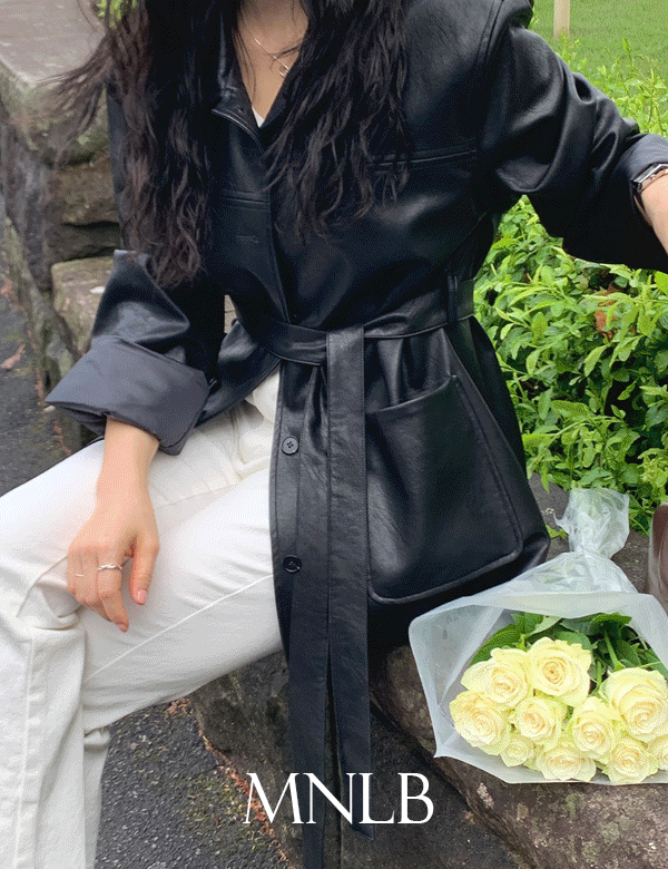 디어먼트 🌱[레더자켓/하프자켓][직진배송][MNLB] 그로브 싱글 카라 벨트 레더 하프 자켓