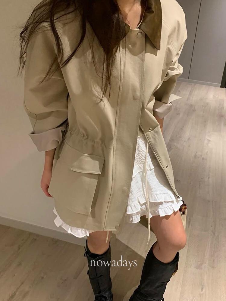 나우어데이즈 poster 포스터 워시 워크 자켓 코튼 긴팔 카라 포켓 스트링 집업 jk (2col)