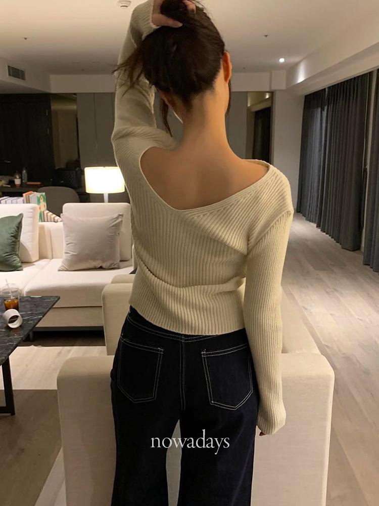 나우어데이즈 poster 포스터 로맨스 골지 니트 코튼 긴팔 브이넥 보트넥 투웨이 nt (4col)