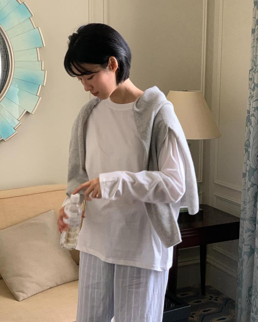 드노운 JINSIM 진심 베이직 티셔츠 루즈핏 코튼 라운드 긴팔 t 3colors