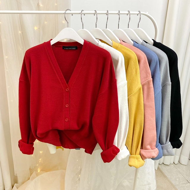 나라제이 기본핏 플랫 브이넥 니트 가디건 레드 빨간 간절기 가을 겨울 봄가디건 여름 흰색 아이보리 빨강 빨간색 핑크색 소라색 하늘색 남색 검정 크리스마스 니트쇼핑몰