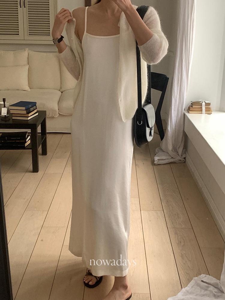 나우어데이즈 버베인 플랫 스퀘어넥 맥시 원피스 슬리브리스 A라인 백리본 롱 ops (2col)