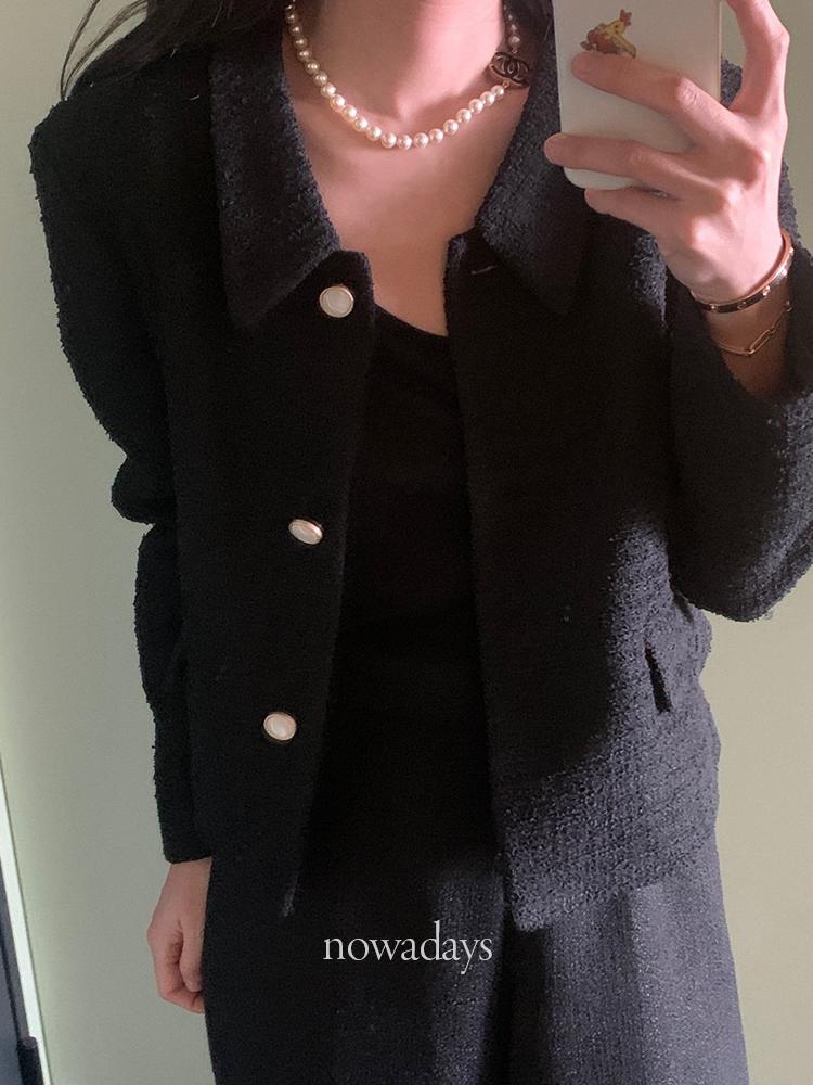 나우어데이즈 underson 언더슨 댄지 트위드 자켓 긴팔 카라 싱글 크롭 jk (2col)