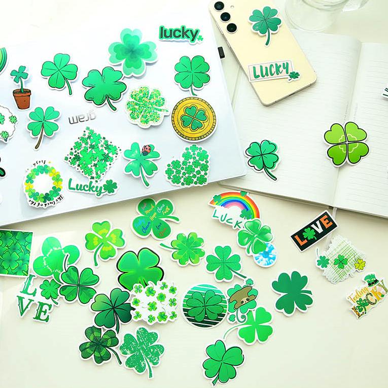 러키펀치 대용량 네잎클로버 리무버블 꾸미기 스티커 50매 네잎클로버스티커 캐리어스티커 행운스티커 노트북스티커 다꾸 방수 리무버블스티커 아이패드꾸미기 폰꾸미기 방수 데코