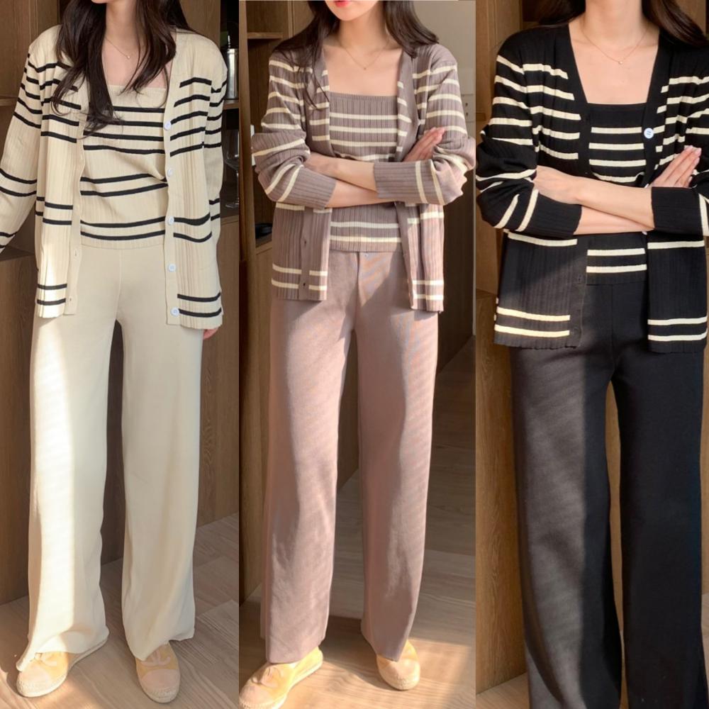 플로라엘 25SS 피크닉 스트라이프 쓰리피스 세트 3col