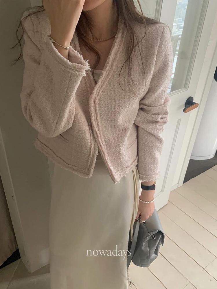 나우어데이즈 pyt 프리티영띵 러빈 트위드 자켓 브이넥 싱글 크롭 jk (2col)