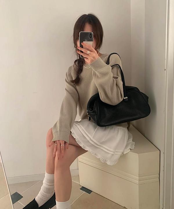 엠버쥬쥬 프리티영띵 피셔맨 니트 3col pyt 프영띵 여리핏 루즈 라운드 심플 데일리 긴팔 25ss 봄