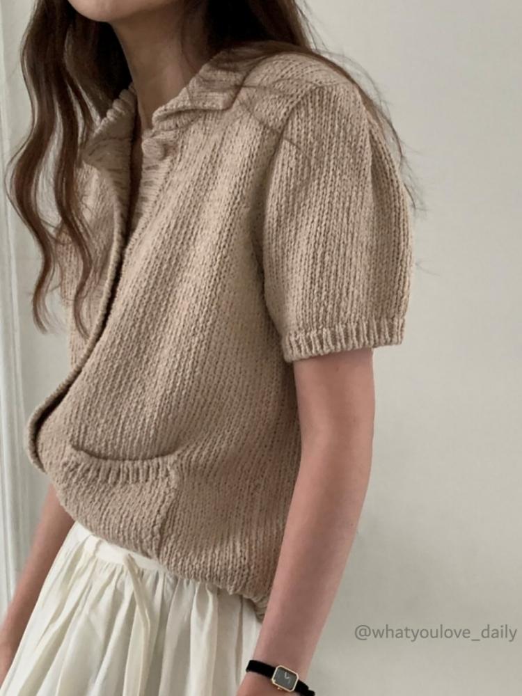 왓유러브 (25SS아베바로배송) 오버테이크 반팔 카라 가디건 니트 (3COL)