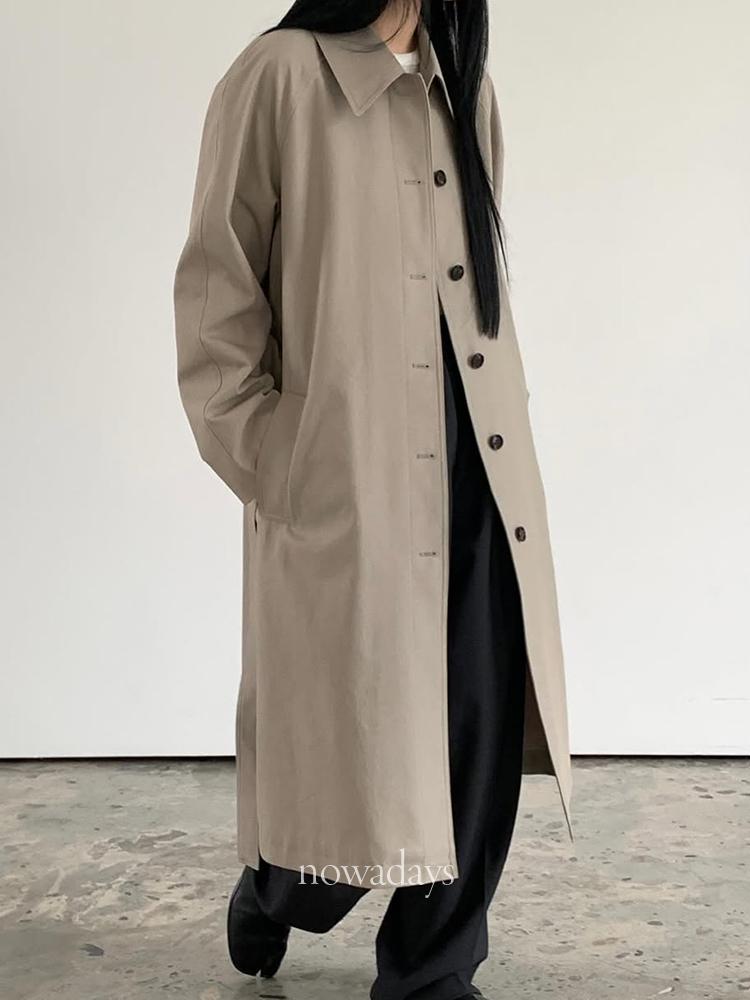 나우어데이즈 오브젝트 싱글 클래식 바바리 코튼 카라 싱글 롱 트렌치 ct (2col)