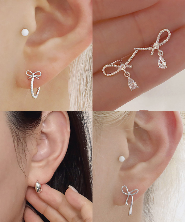 드레시백 11 에이미 925 순은 올 실버 귀걸이 큐빅 스몰 은침귀걸이 심플 베이직 데일리 직장인 출근룩 코디 대학생 미니 드롭 리본 이어링 플라워 쥬얼리 레이어드 악세사리