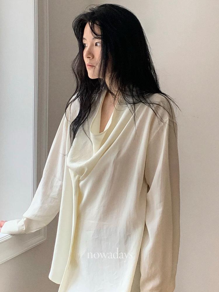 나우어데이즈 haus 하우스 드레이프 블라우스 텐셀 긴팔 루즈핏 실키 bl (2col)