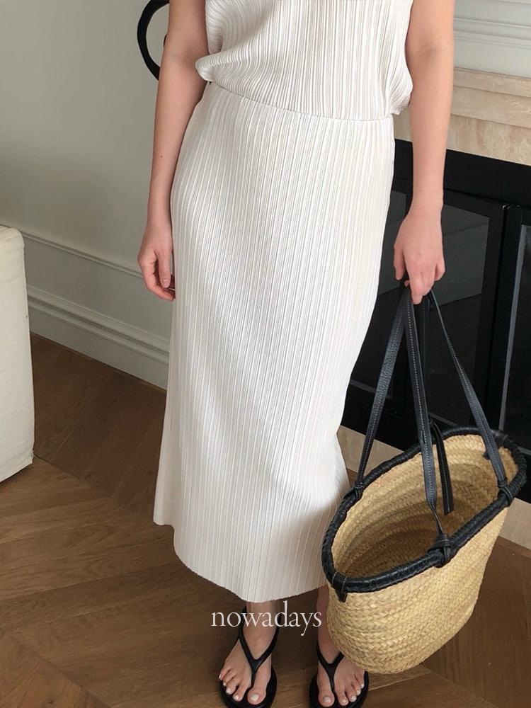 나우어데이즈 founders 파운더스 페브 플리츠 스커트 밴딩 H라인 일자 주름 롱 치마 (3col)