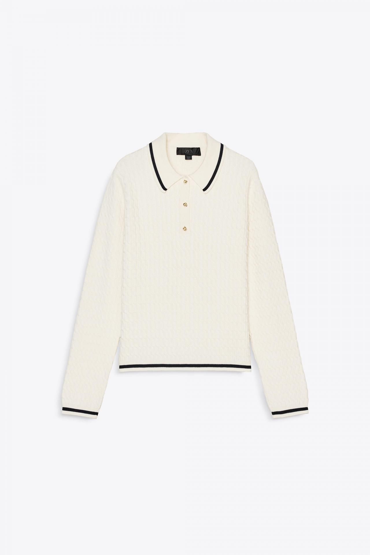 스페인샵 자라 케이블 니트 폴로 스웨터 6771/055 ECRU / NAVY