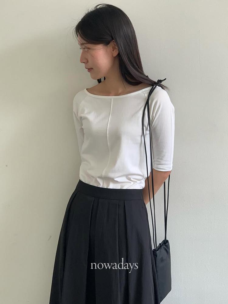 나우어데이즈 monique 모니크 보트넥 래글런 티셔츠 코튼 데일리 5부 반팔 t (4col)