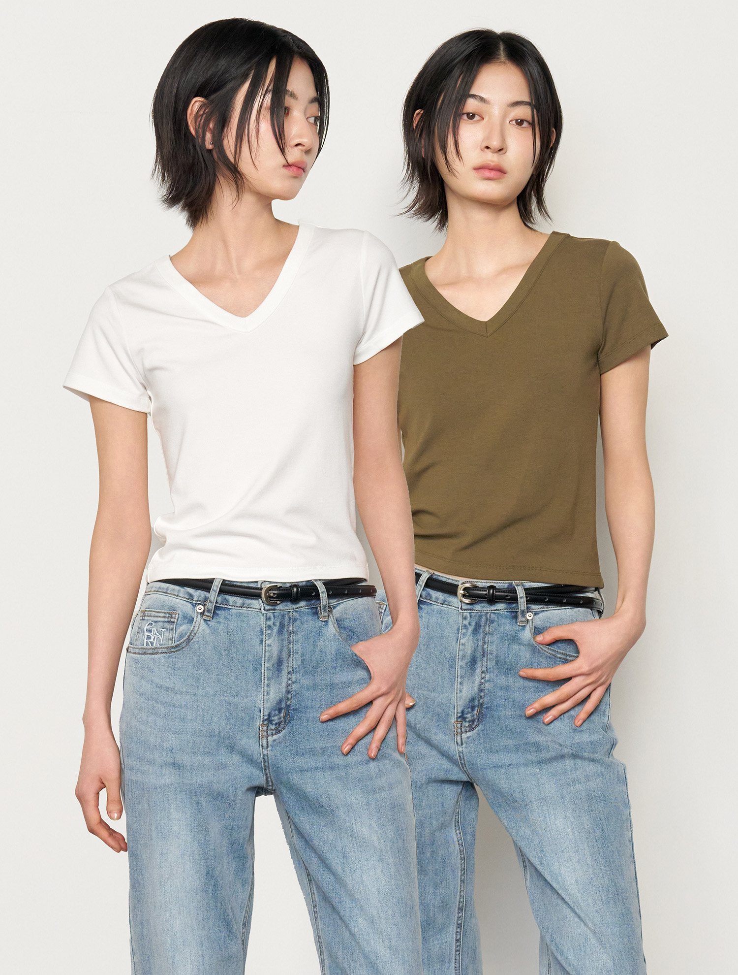제너럴아이디어 WOMAN 슬림 브이넥 반팔티 [4COL]