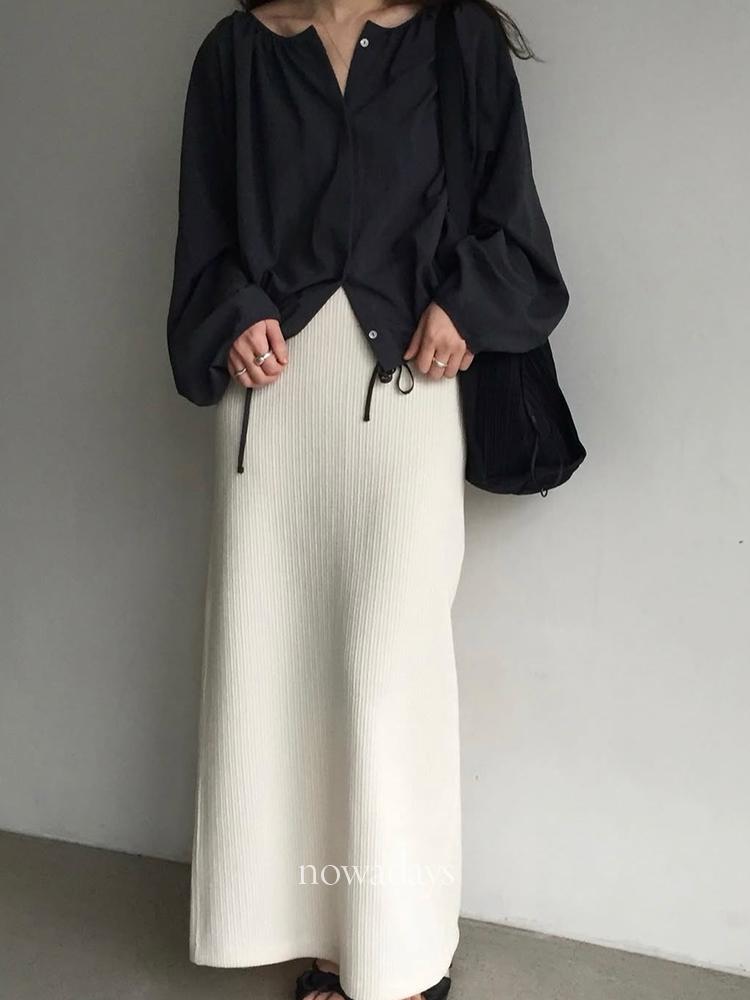 나우어데이즈 taffeta 타프타 맥시 골지 스커트 H라인 뒷트임 일자 롱 치마 (2col)