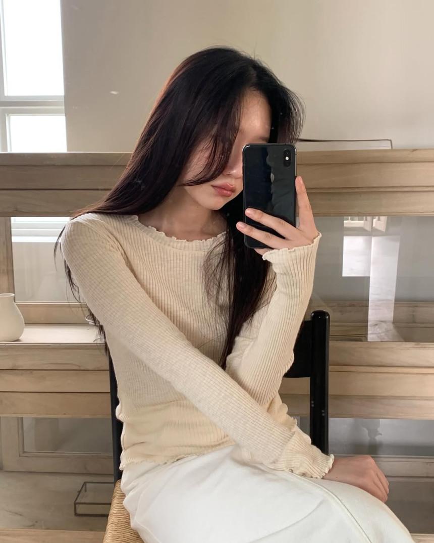 드노운 JINSIM 진심 스웨이 티셔츠 코튼 모달 웨이브 프릴 긴팔 t 5colors