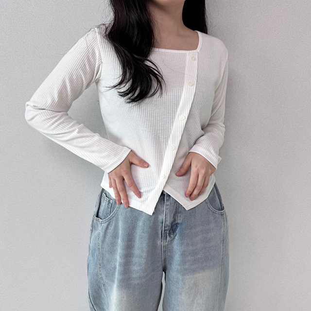 빅쭌 [~110 5XL 빅사이즈 단추티]사선디자인/데일리룩🧡러블리 데이트룩 봄 가을 신상 코디 슬림핏 여리핏 날씬핏 데일리 캐주얼 페미닌 긴팔티 스퀘어넥 단추티셔츠[652]