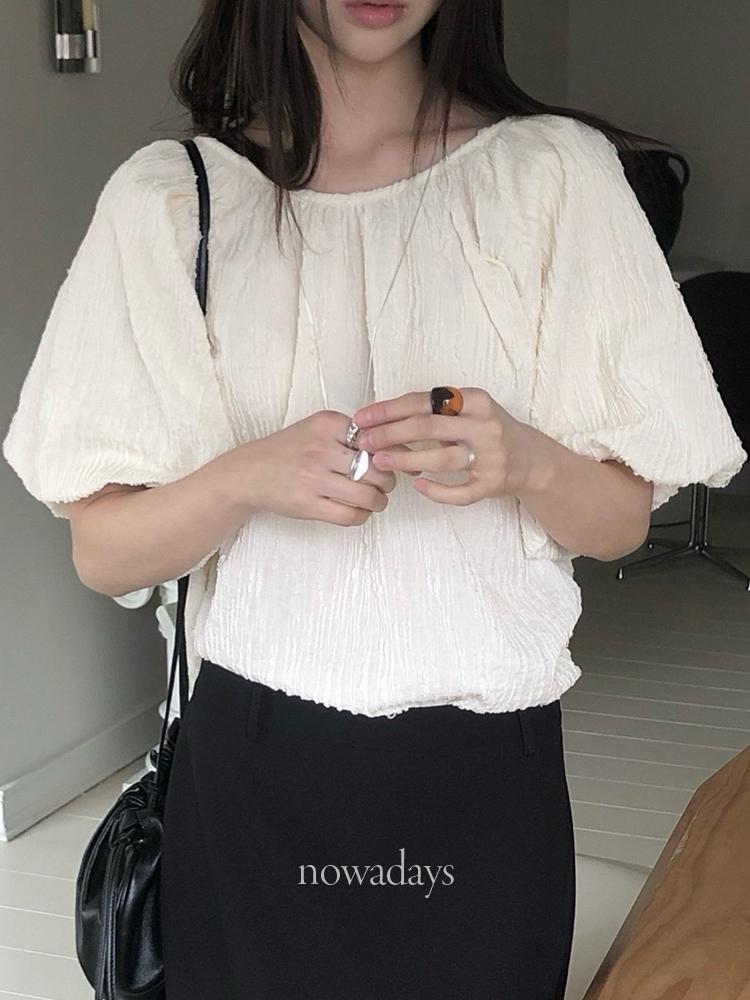 나우어데이즈 Le Butter 르버터 웨어 하프 블라우스 반팔 오버핏 bl (2col)