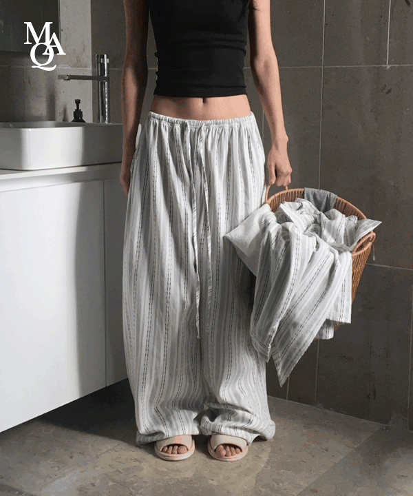 매니크 [MNQ MADE] 아리안 스트라이프 린넨 와이드 밴딩 팬츠 (UNISEX)