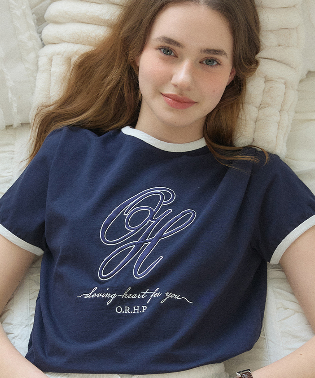 아워호프 Logo Embroidery Ringer T-shirt - Navy